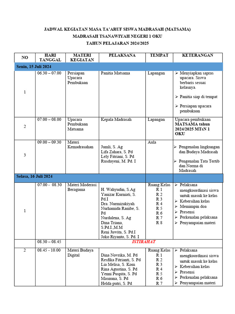 Jadwal Kegiatan Masa Ta 2024.2025 | PDF
