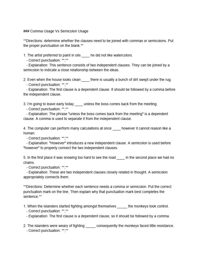 Comma Usage Vs Semicolon Usage | PDF | Comma | Punctuation