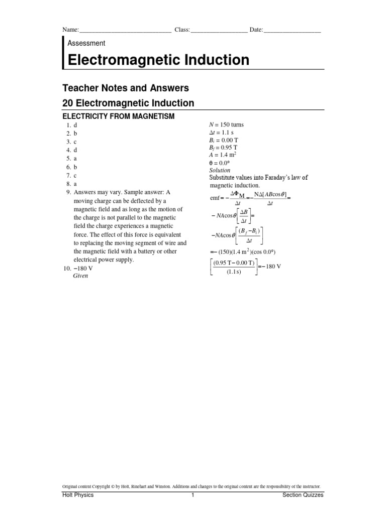Worksheet 20.1 | PDF | Electromagnetic Induction | Magnetic Field