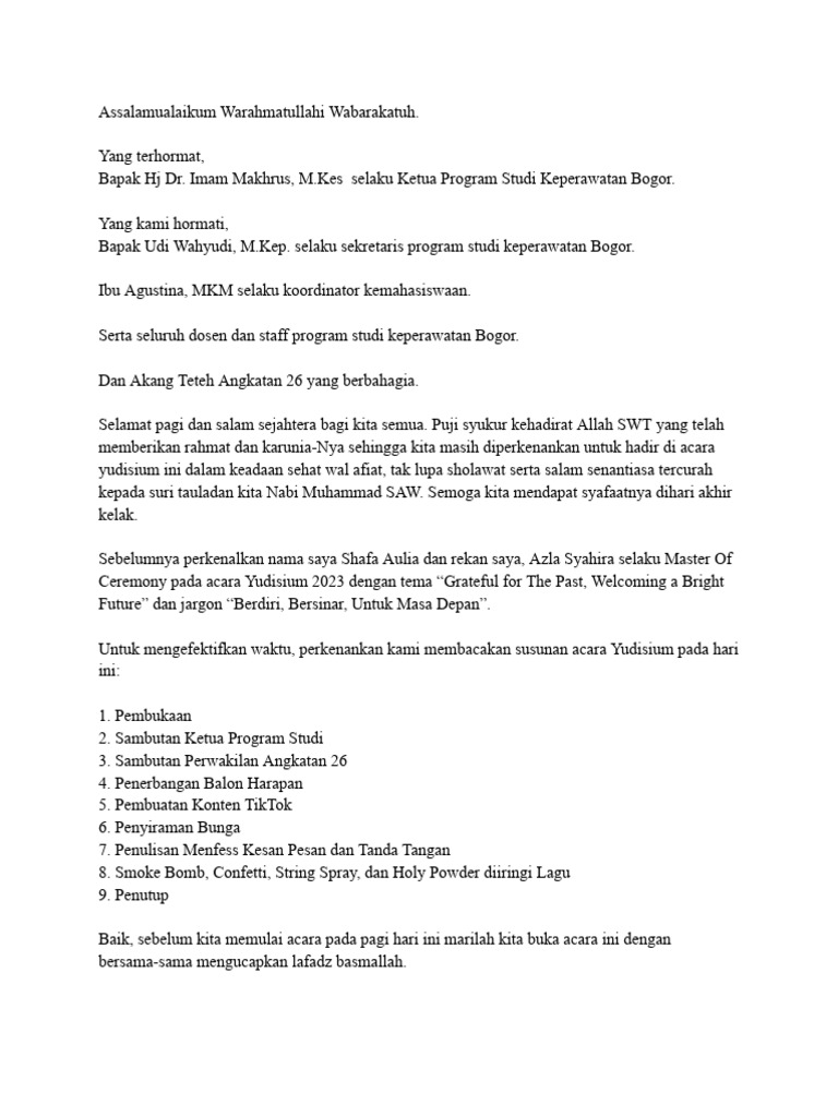 Teks MC Yudisium | PDF | Karier & Perkembangan | Gaya Hidup