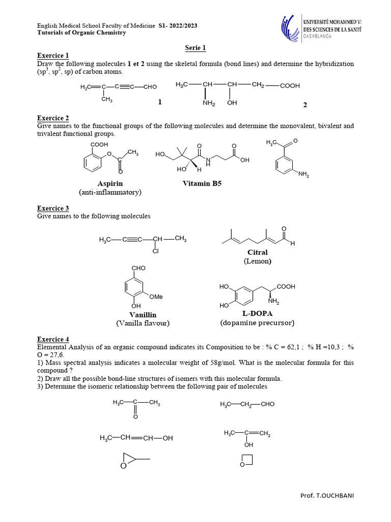 Tutorial Serie1 Organic Chemistry Prof. OUCHBANI | PDF | Molecules | Isomer