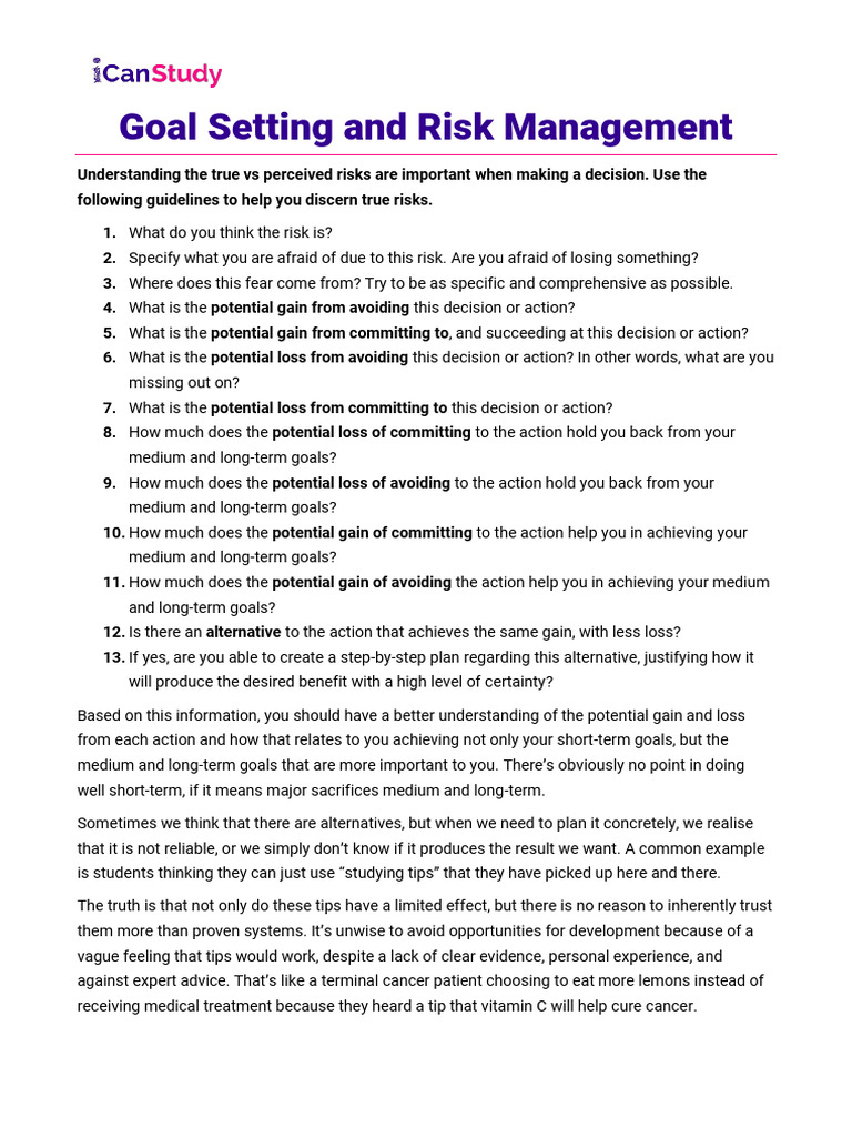 Goal Setting and Risk Management Guide | PDF | Goal | Motivational