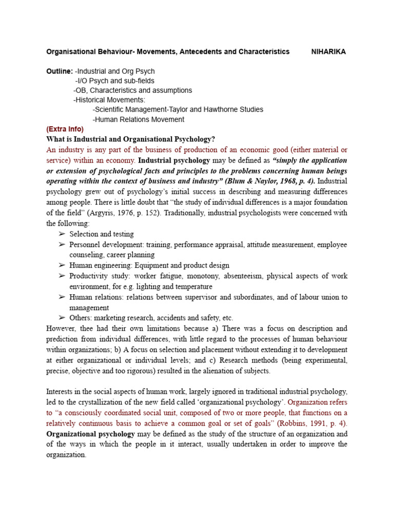 OB Intro and Historical Movements | PDF | Industrial And Organizational Psychology | Psychology