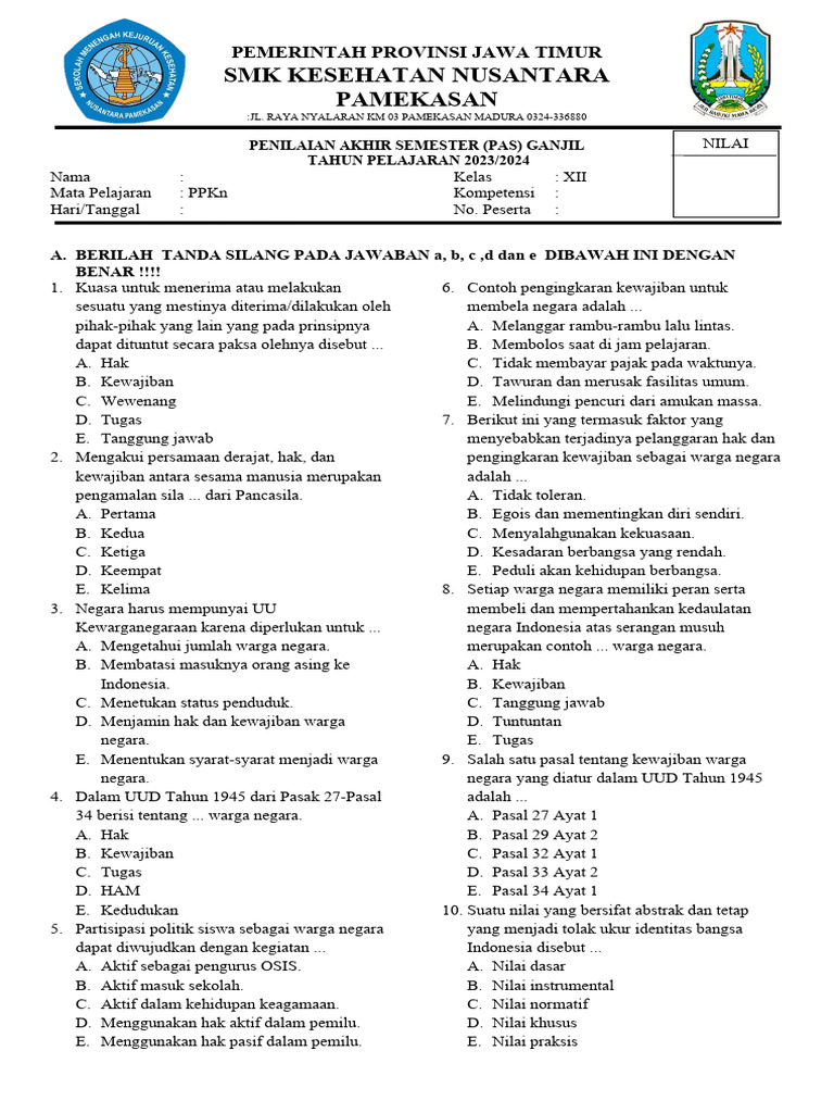 Soal PKN Xii - Fix | PDF
