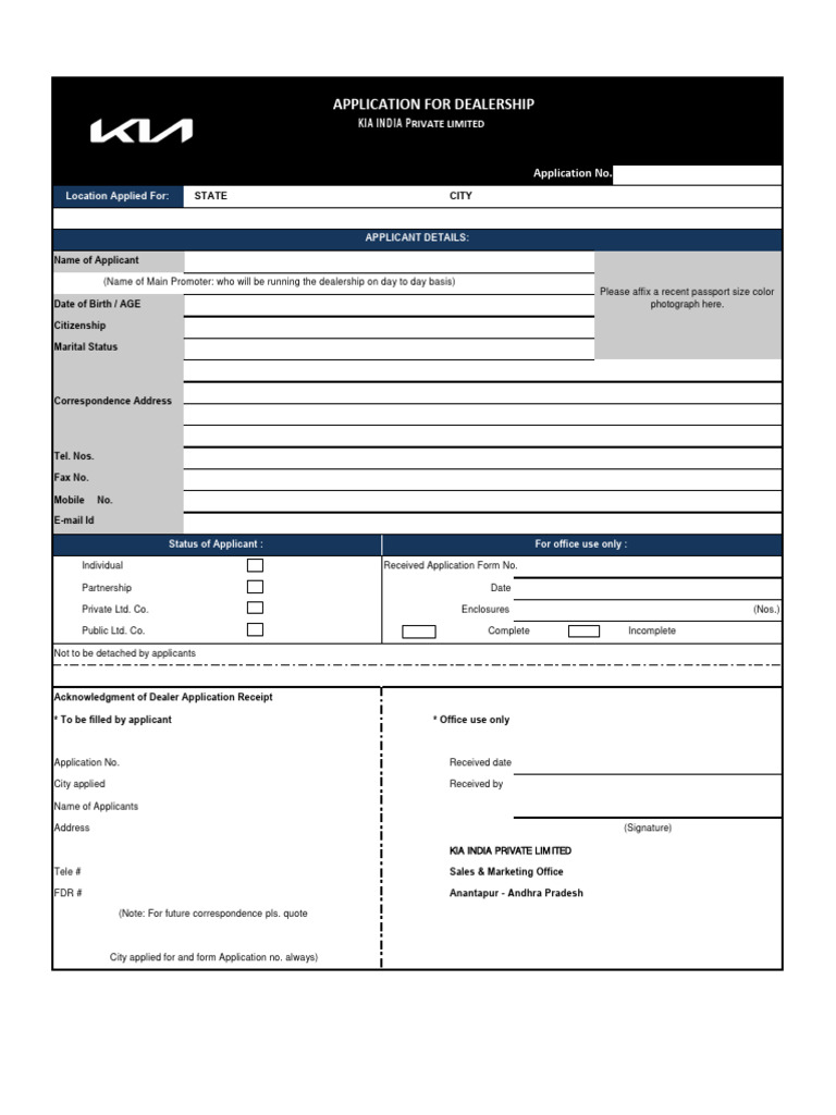 Kia India Dealership Application Form | PDF | Revenue | Taxes