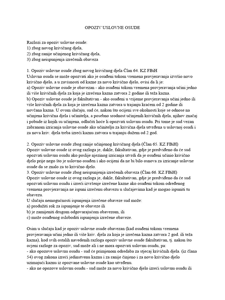 Opoziv Uslovne Osude | PDF