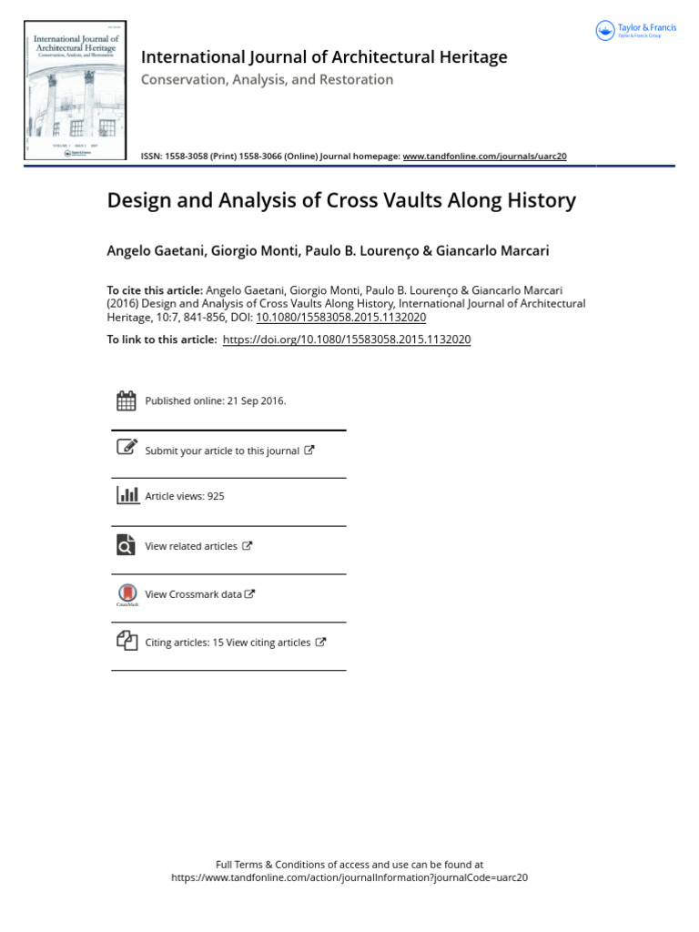 Design and Analysis of Cross Vaults Along History | PDF | Vault ...