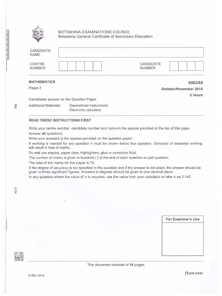 Bgse Maths Pp2 2018 | PDF