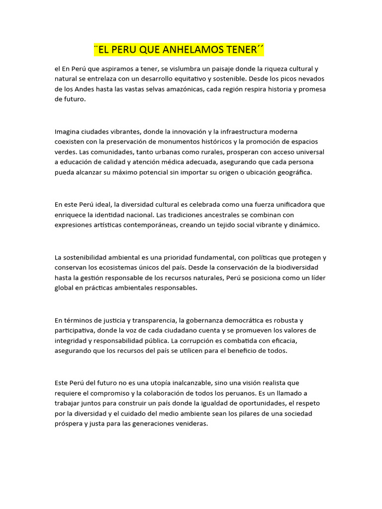El Peru Que Anhelamos Tener | PDF