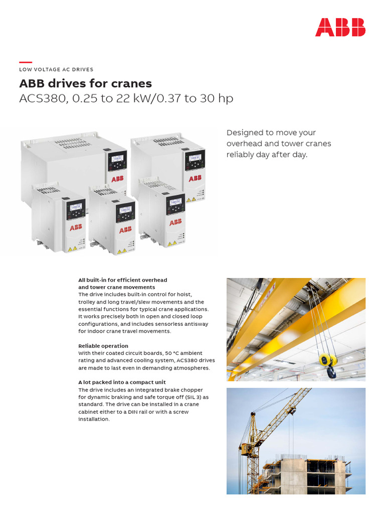 ACS380 Crane Flyer 3AUA0000220497 RevB EN Lowres | PDF | Crane (Machine) | Electrical Engineering