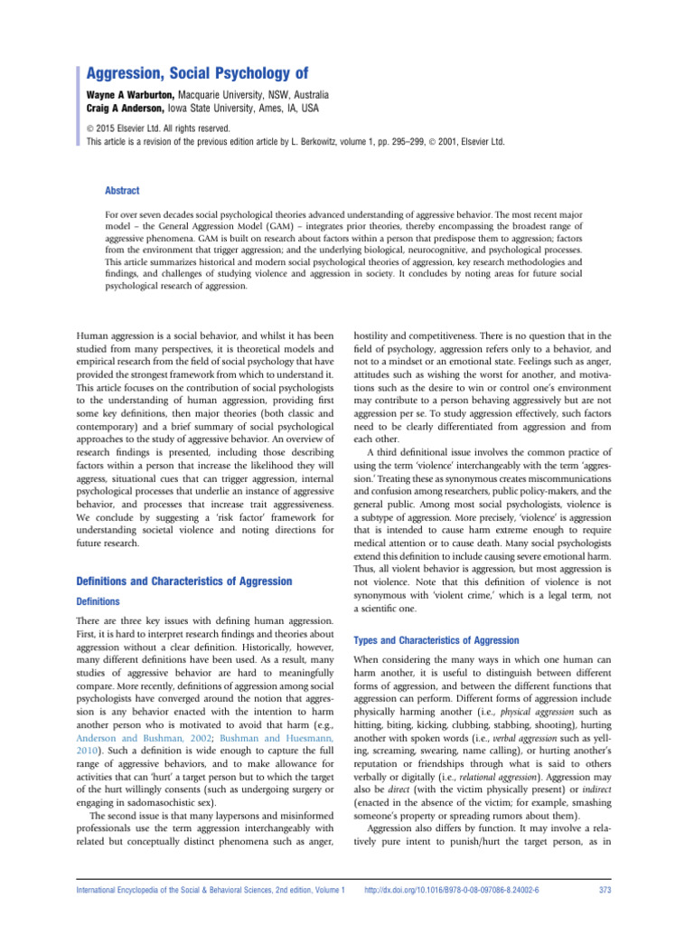 Warburton and Anderson - Aggression, Social Psychology of | PDF ...
