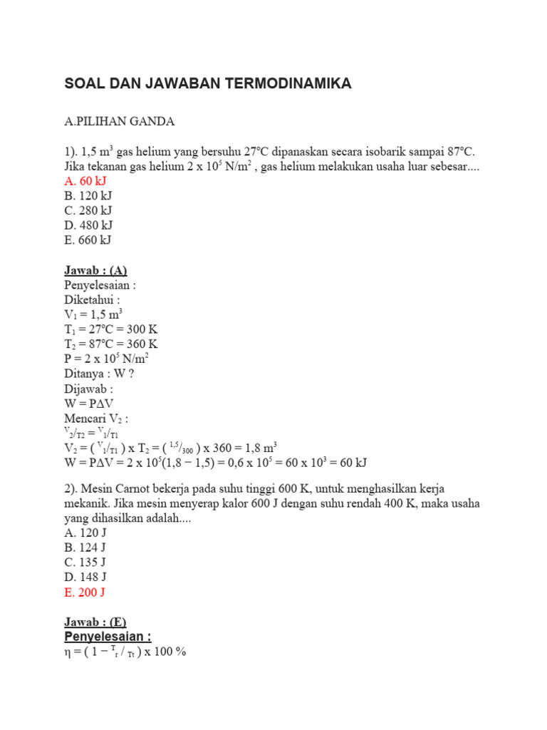 Soal Dan Jawaban Termodinamika 1 | PDF | Metode & Bahan Ajar