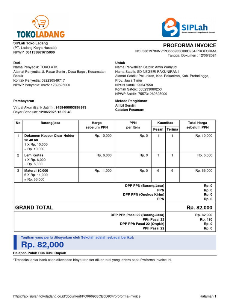Proforma Invoice Atk | PDF