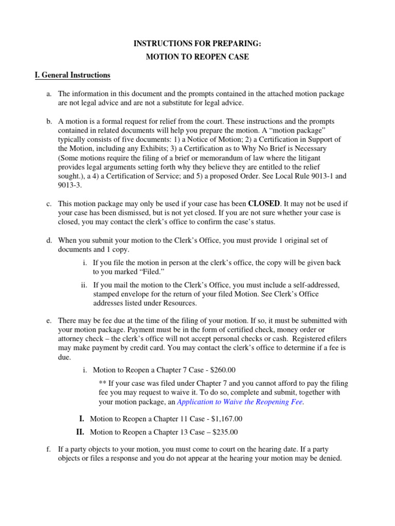 Motion To Reopen Case (5-2016) | PDF | Bankruptcy | Chapter 7