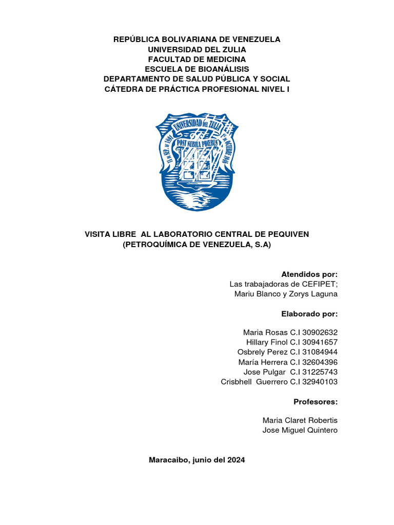 Visita al Laboratorio de PEQUIVEN en Zulia | PDF | Laboratorios ...