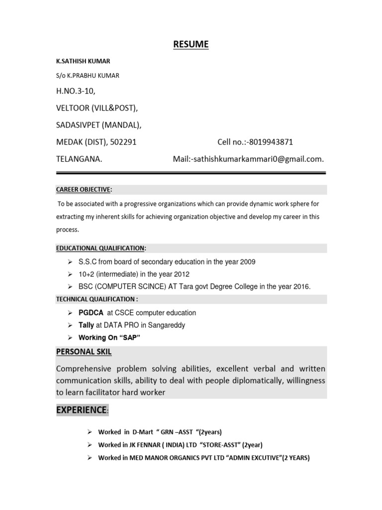 Sathish Kumar Resume | PDF