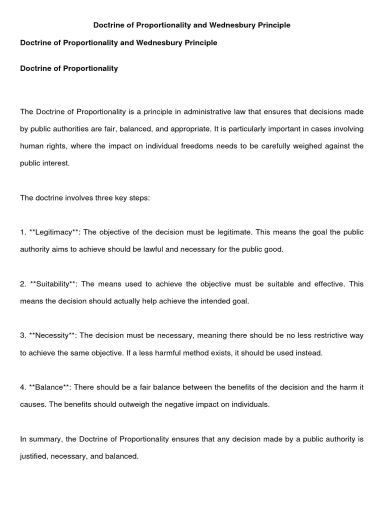 Doctrine of Proportionality and Wednesbury Principle - Detailed | PDF | Political Law | Justice