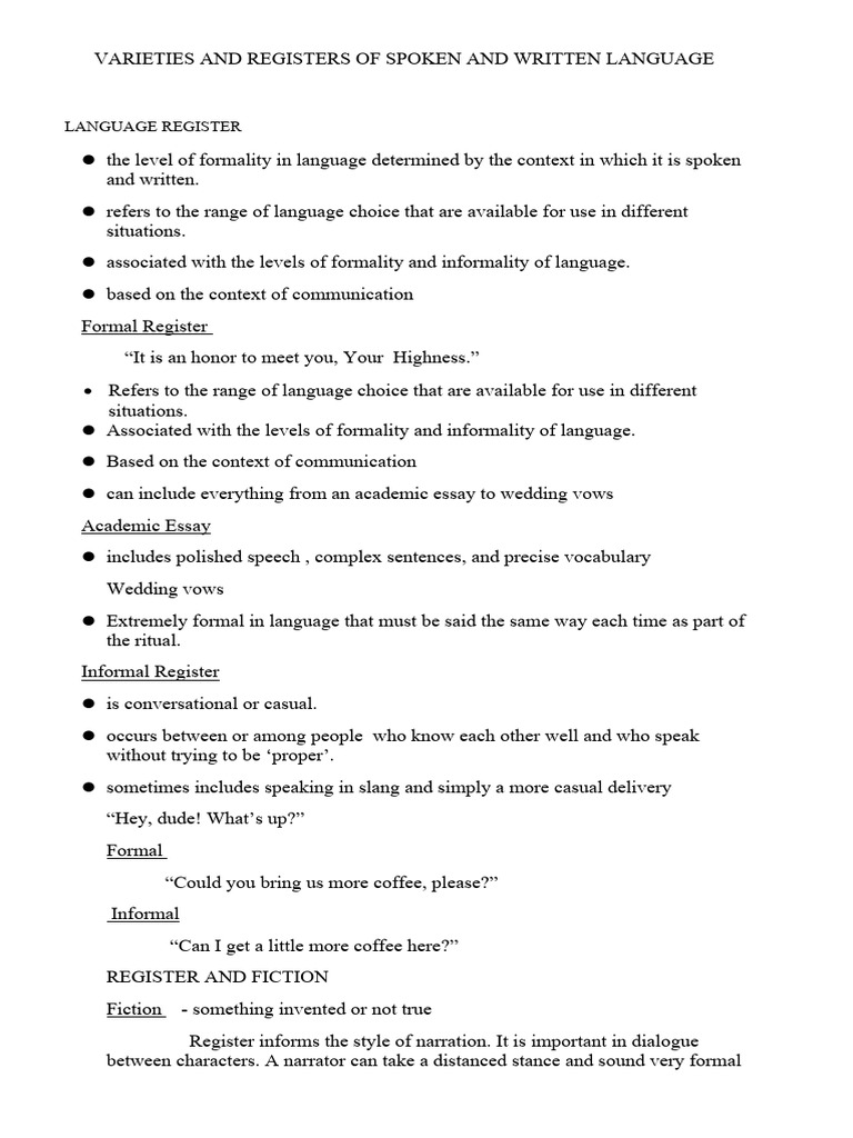 Varieties and Registers of Spoken and Written Language | PDF | Dialect ...
