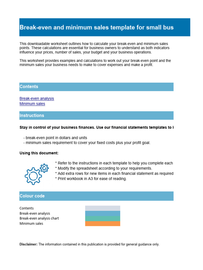 Break Even and Minimum Sales Template | PDF | Business Economics ...