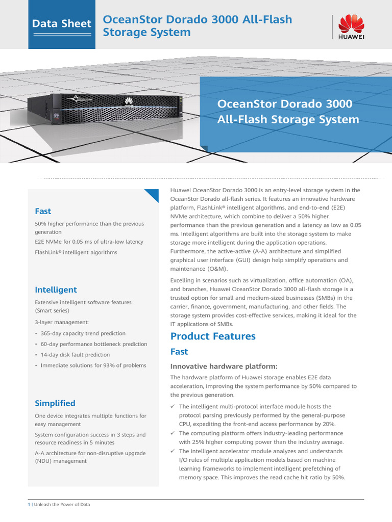 Huawei OceanStor Dorado 3000 All-Flash Storage System Data Sheet | PDF ...