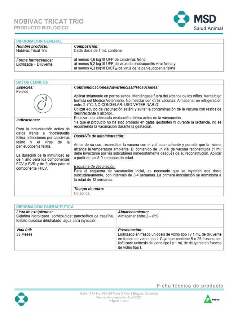 Nobivac Tricat Trio | PDF | Vacunas | Salud pública