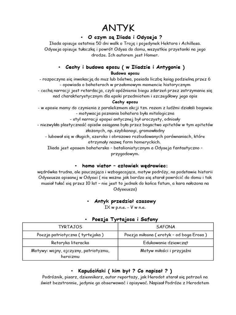 Antyk - Notatka Podsumowująca | PDF