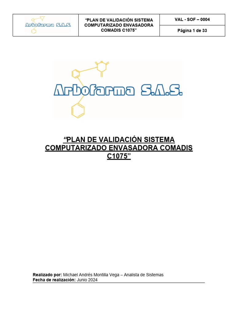 Plan de Validacion SC ENVASADORA COMADIS C1075 Organizado | PDF ...