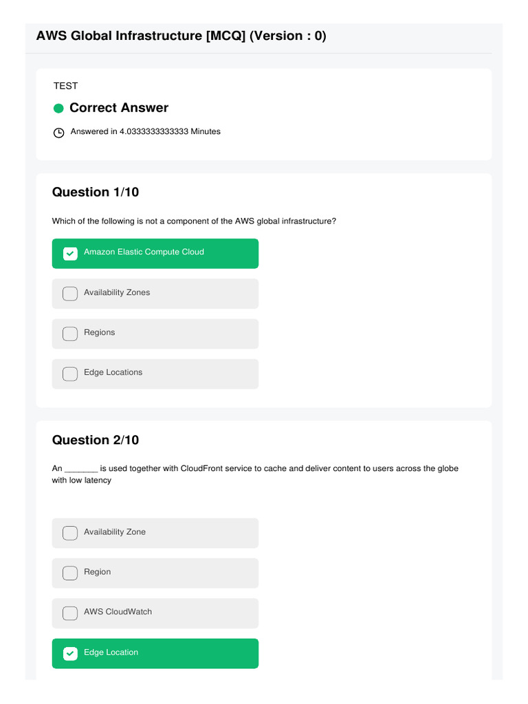 Answer 1721074285 AWS Global Infrastructure MCQ 2282 | PDF | Amazon Web Services | Cloud Computing