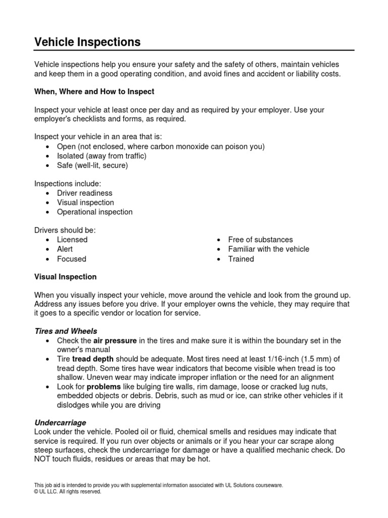 Vehicle Inspections Job Aid PS5-103311 | PDF | Tire | Brake