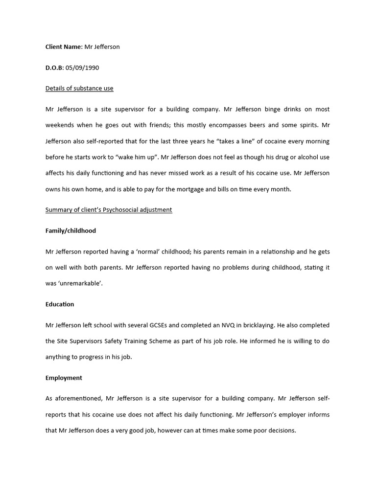 Mental Health Case Study - MR Jefferson | PDF | Substance Abuse ...