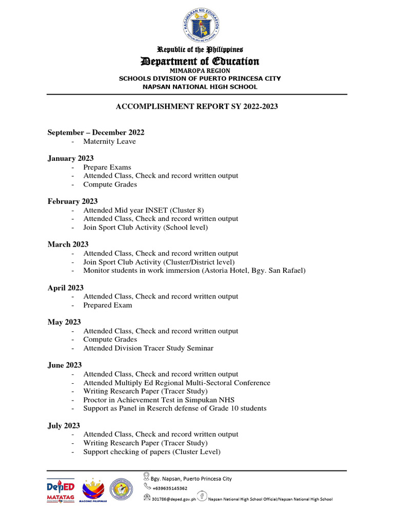 Napsan National High School Accomplishments | PDF