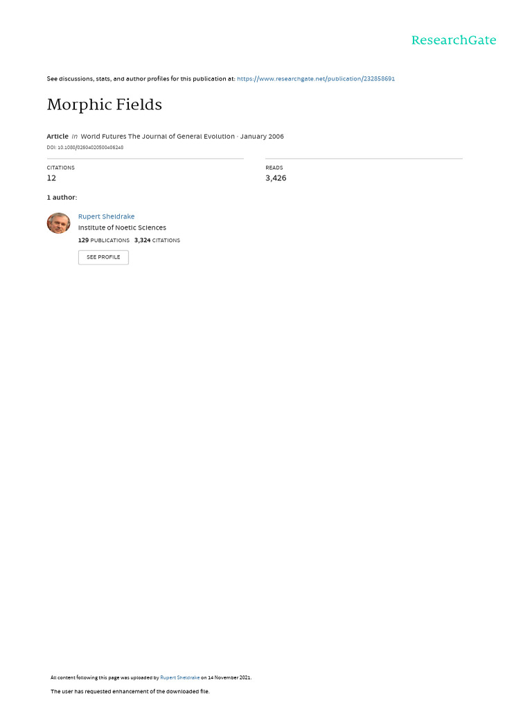Morphic Fields WF 2006 | PDF | Rupert Sheldrake | Quantum Mechanics