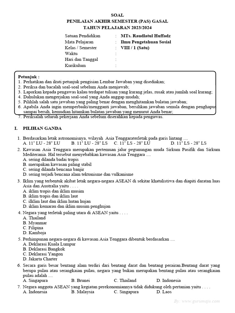 Soal UAS Ganjil IPS Kelas 8 Tahun 2023 OK | PDF | Perjalanan