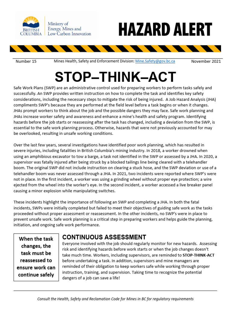 Safe Work Planning in BC Mining | PDF | Occupational Safety And Health ...