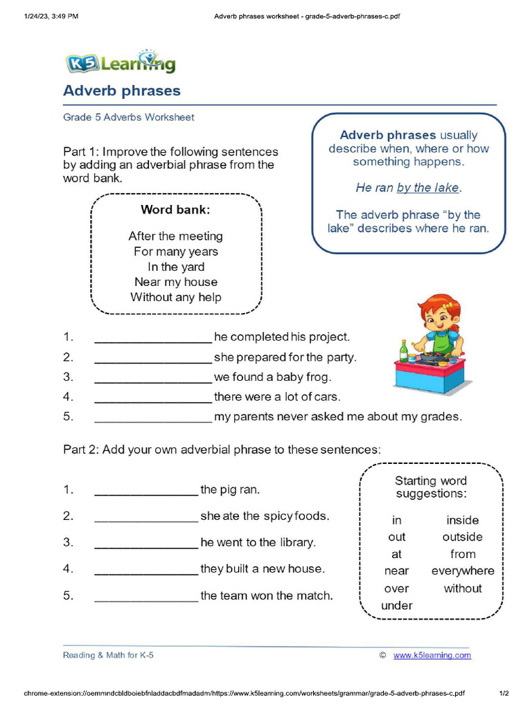 adverb phrase worksheet 3 | PDF