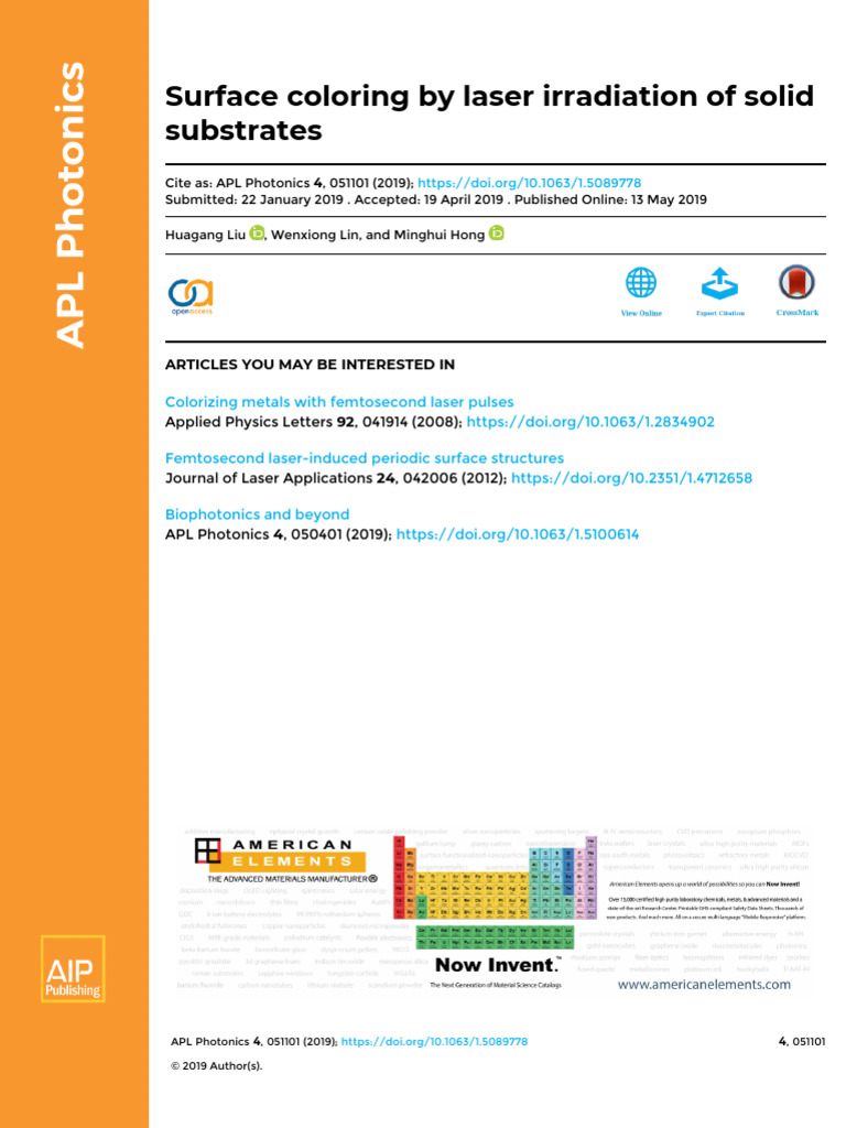 Surface Coloring by Laser Irradiation of Solid Substrates: Articles You ...