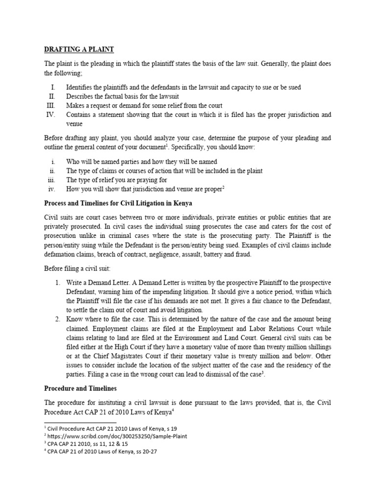 Drafting A Plaint | PDF | Lawsuit | Judgment (Law)