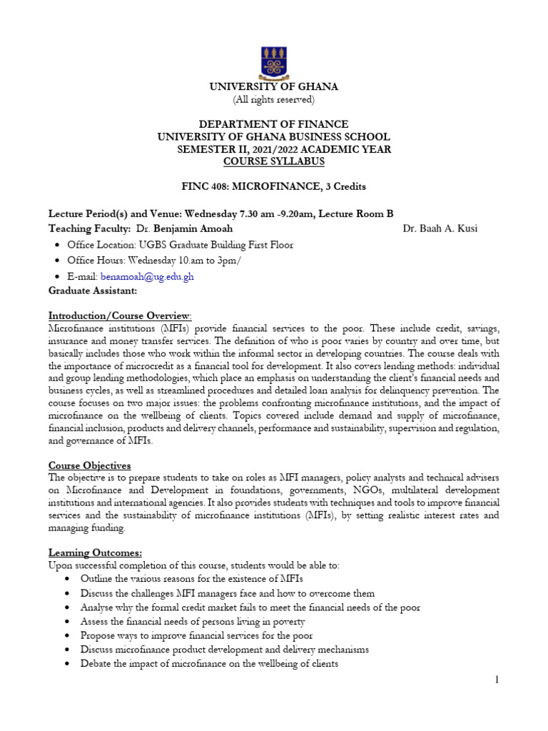 Course Outline | PDF | Microfinance | Economies