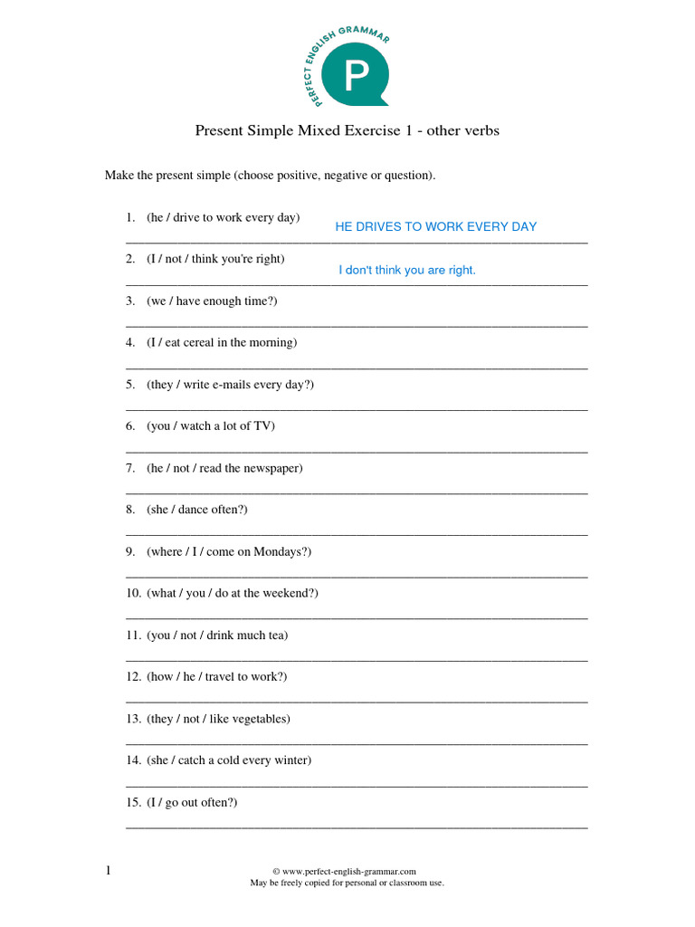 present_simple_form_mixed_exercise_1_other_verbs | Download Free PDF | Language Mechanics ...