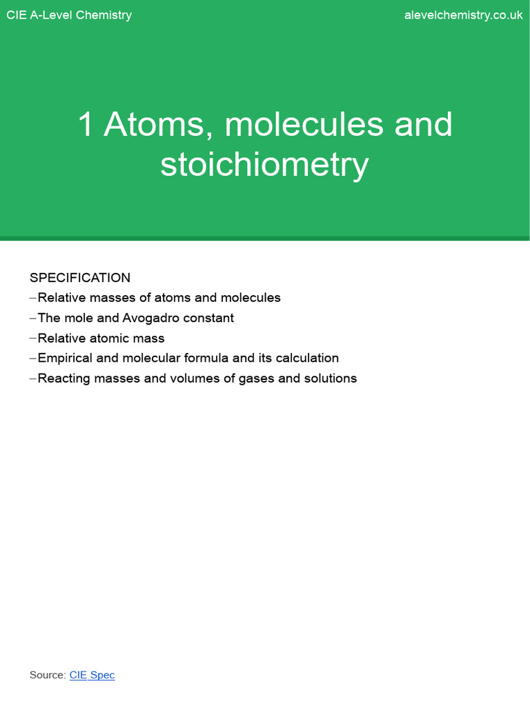 A-Level Chemistry: Atoms & Stoichiometry Guide | PDF | Mole (Unit ...