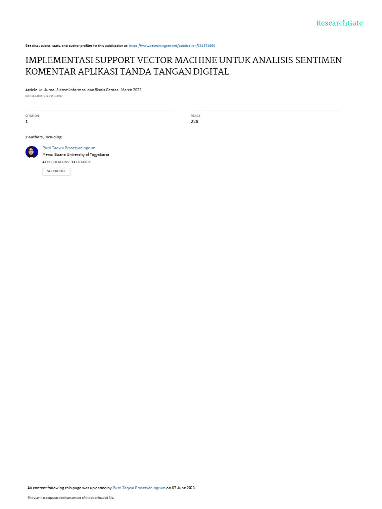SVM untuk Analisis Sentimen Aplikasi Digital | PDF