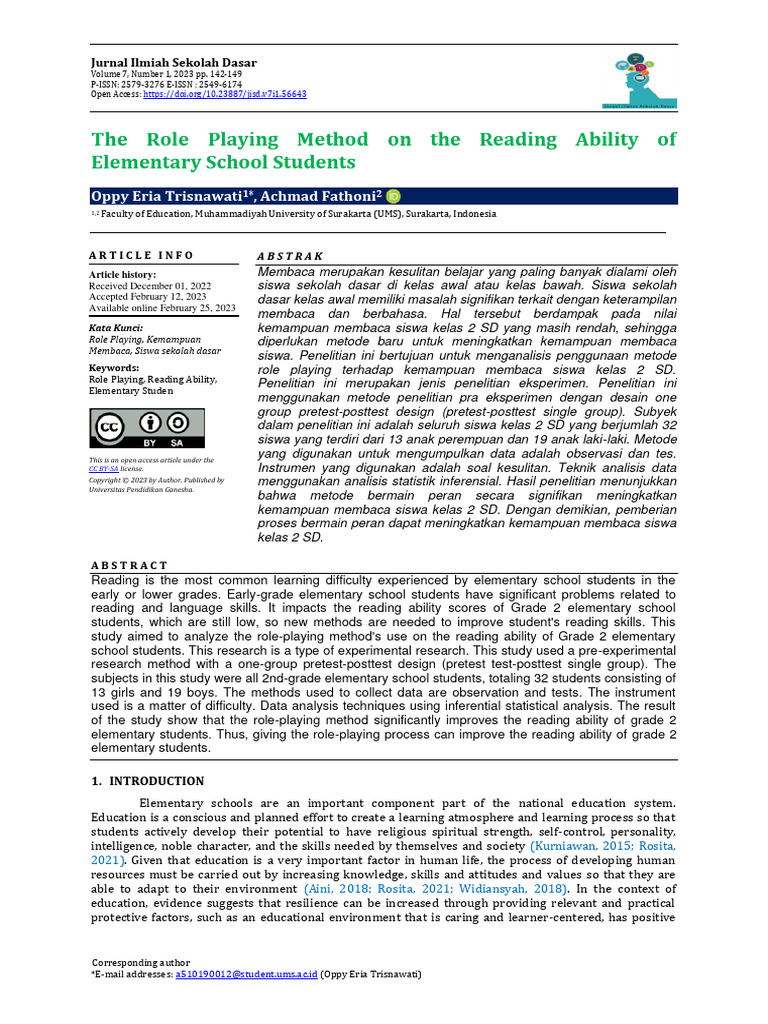 YES - The Role Playing Method On The Reading Ability of Elementary School Students | PDF ...
