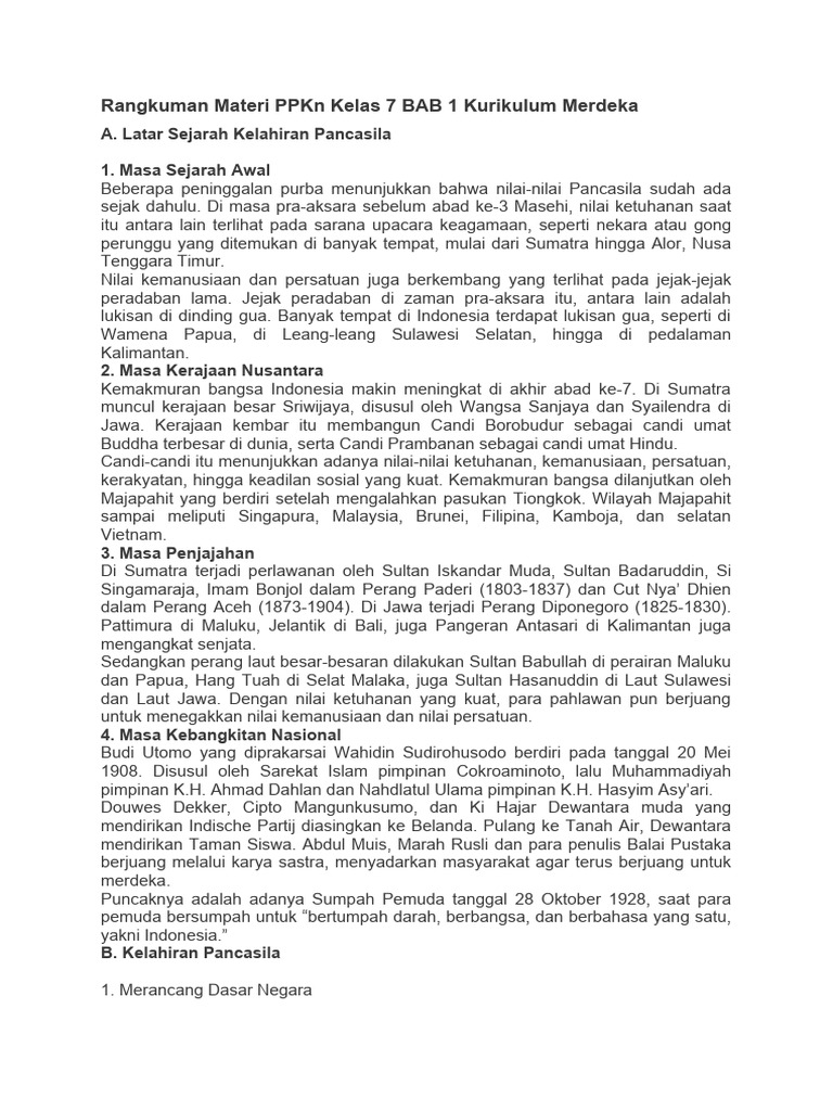 Rangkuman Materi PPKN Kelas 7 BAB 1, 2, 3 Kurikulum Merdeka | PDF | Politik