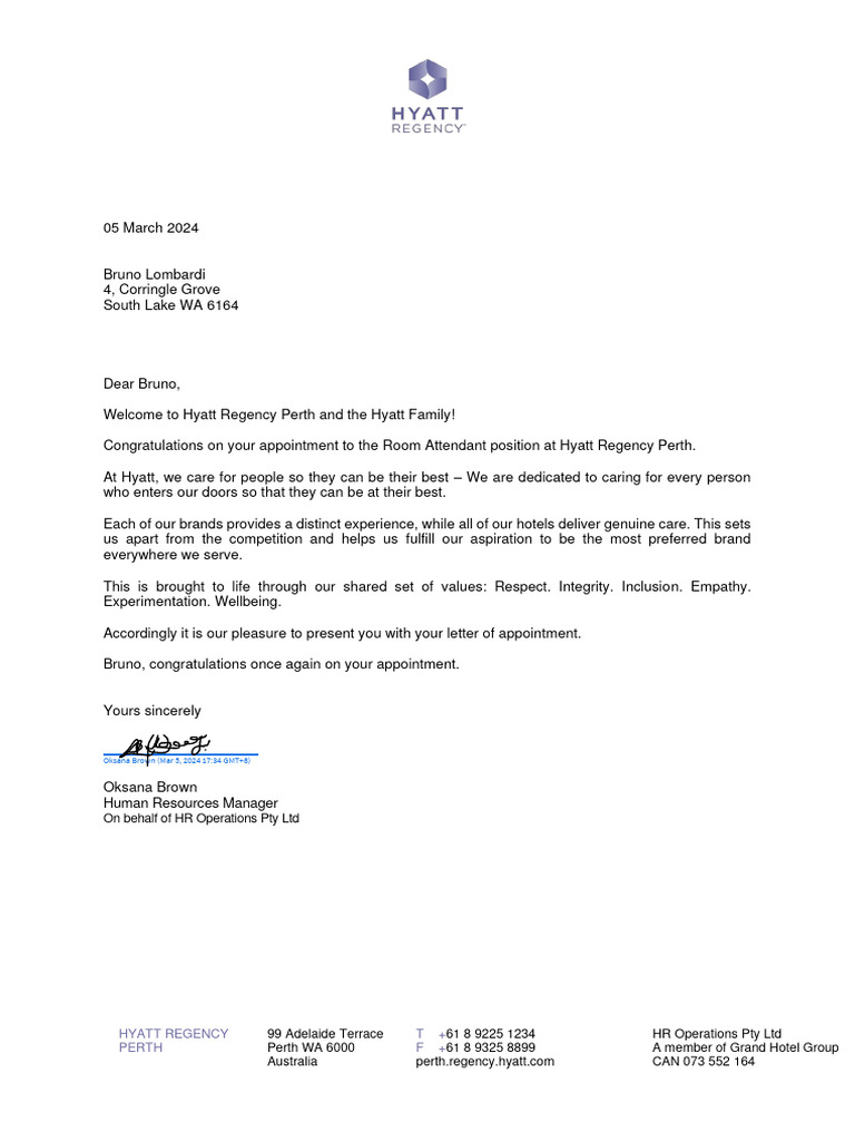 Welcome To Hyatt (Part 1) - Signed | PDF | Employment | Information