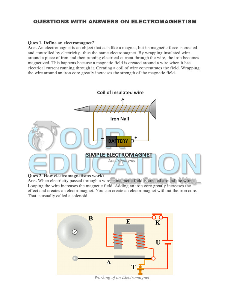 Questions With Answers On Electromagnetism | PDF | Magnetic Field ...