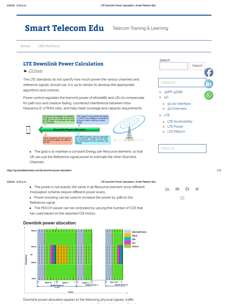 LTE Downlink Power Calculation - Smart Telecom Edu | PDF | Decibel | Telecommunications