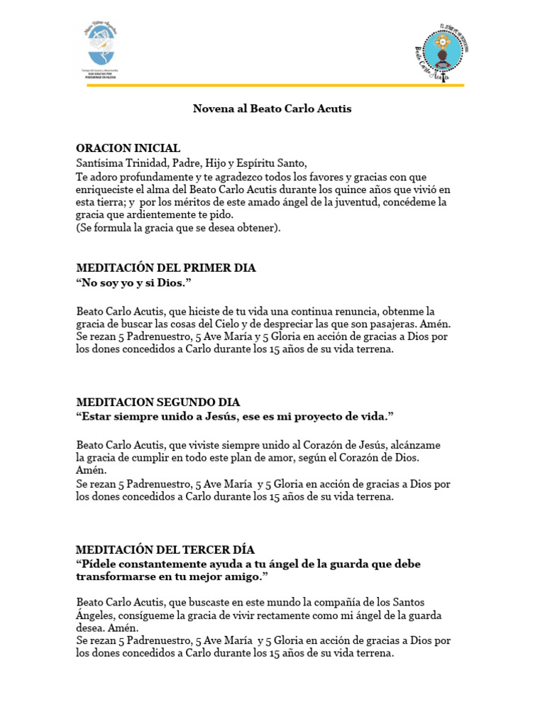 Novena Al Beato Carlo Acutis | PDF | orador del Señor | Oración