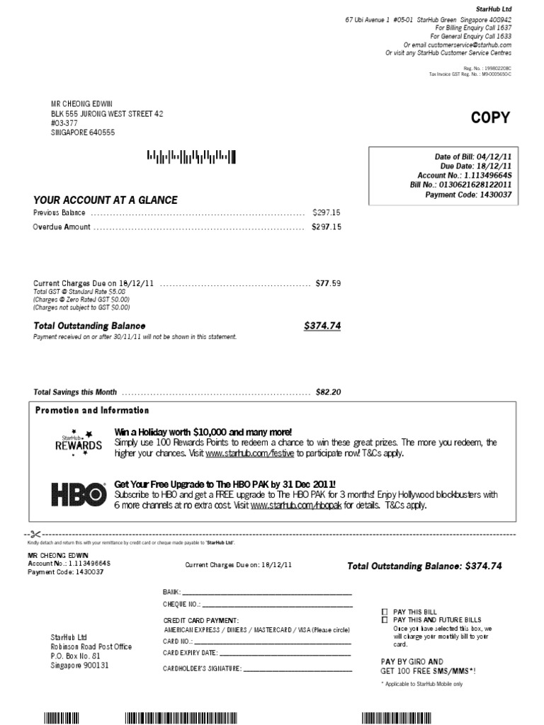 Summary of Charges and Payment Details for Customer Account Number 1 ...