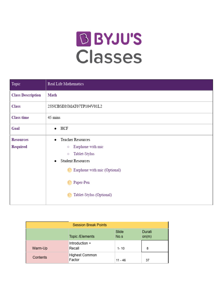 23NCBSE05MAT07TP104V01L2 - HCF and LCM - TD | PDF
