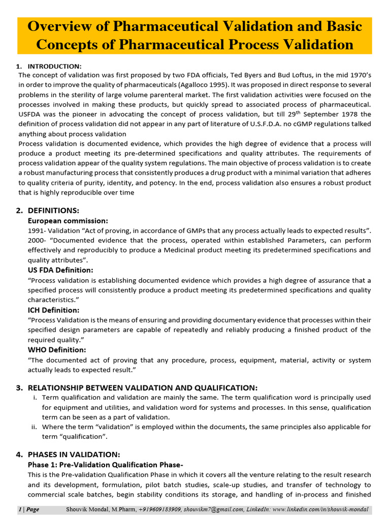 Overview of Pharmaceutical Validation | PDF | Verification And ...